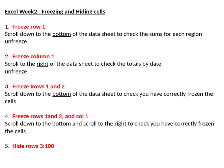 Task 2b Instructions Freezing and Hiding | PDF