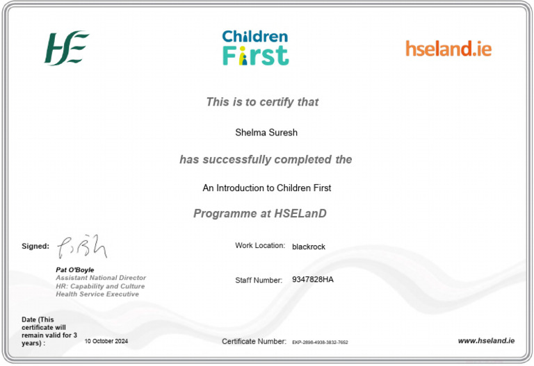 Children First Certificate | PDF