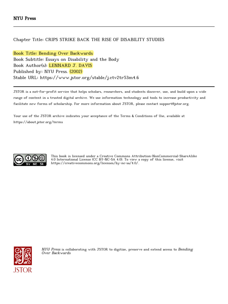 Book Chapter - CRIPS STRIKE BACK THE RISE OF DISABILITY STUDIES Lennard ...