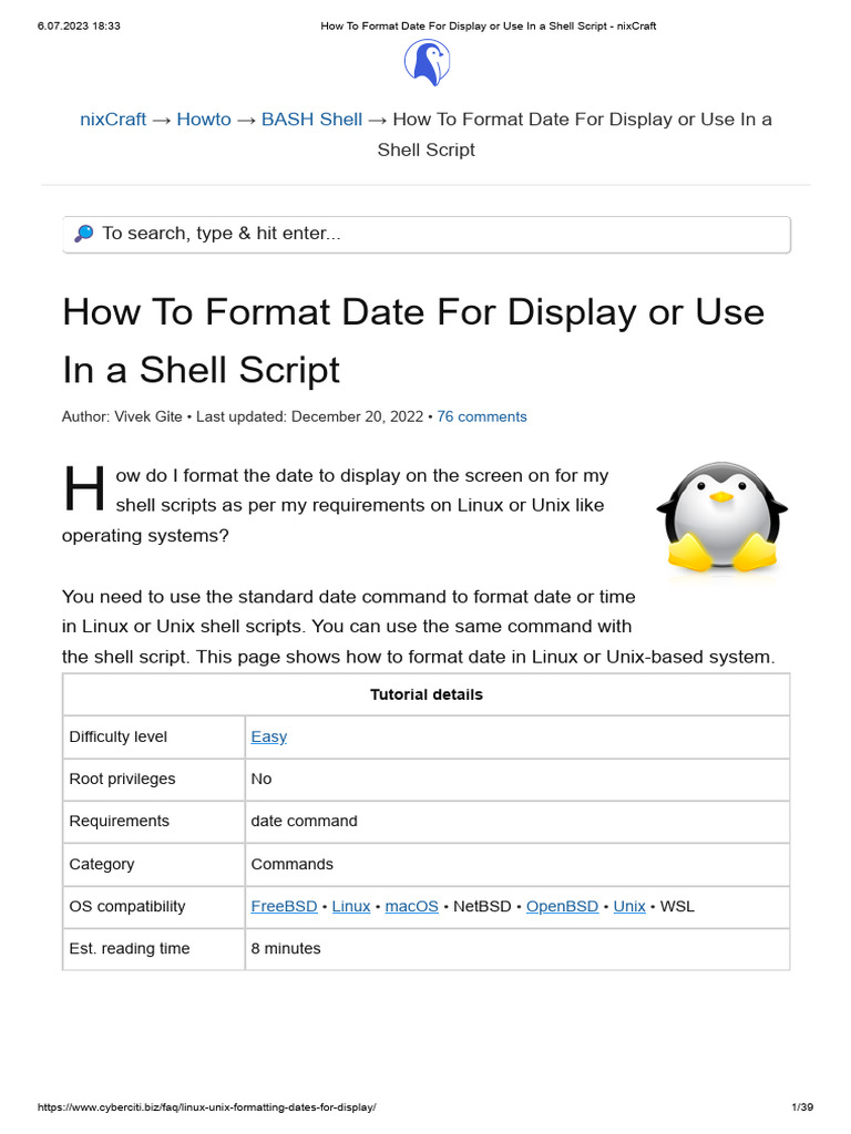 Date Format For Display or Use in A Shell Script | PDF