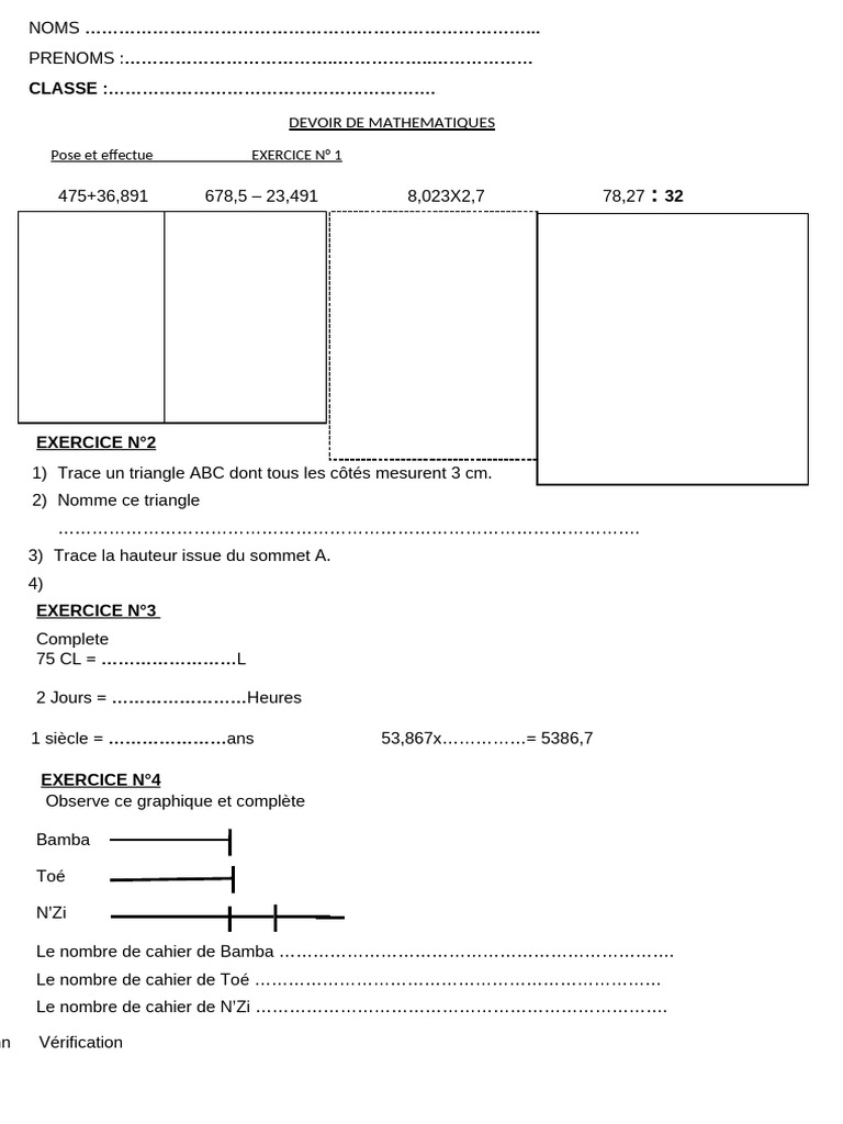 Devoir de Maths Cm2 | PDF