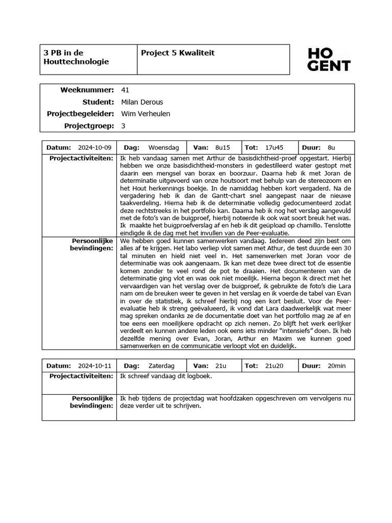 Logboek Week 41 Derous Milan Groep 3 | PDF