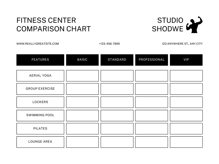 Black and White Minimalist Fitness Center Table Comparison Chart Graph ...