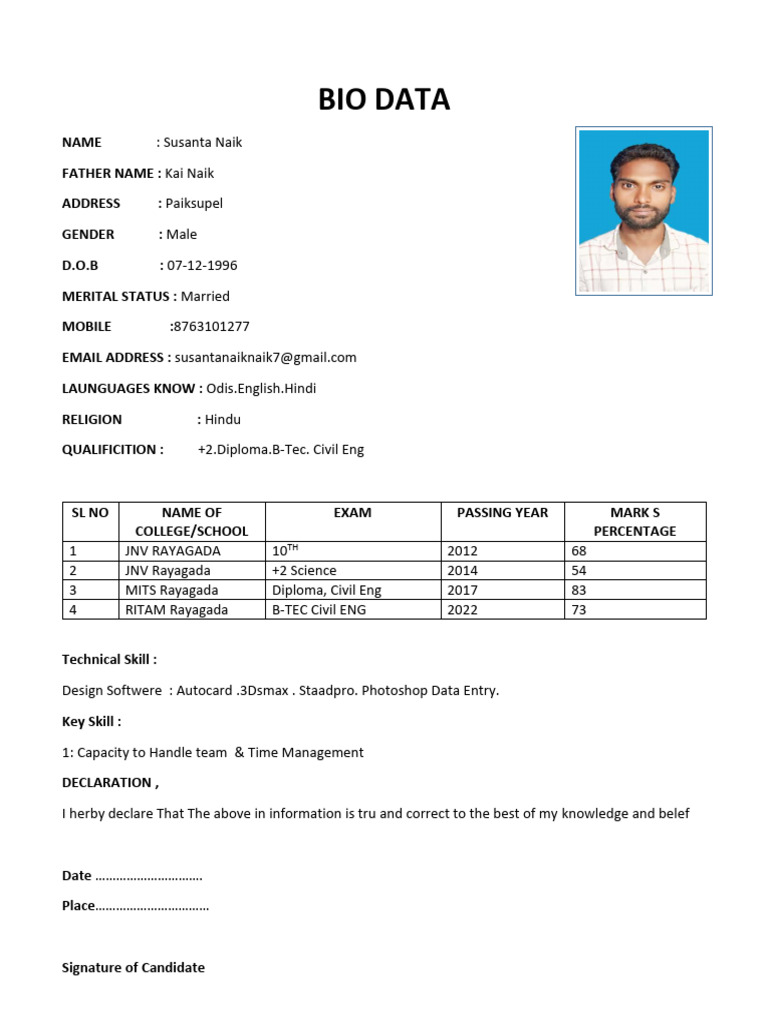 Bio Data | PDF