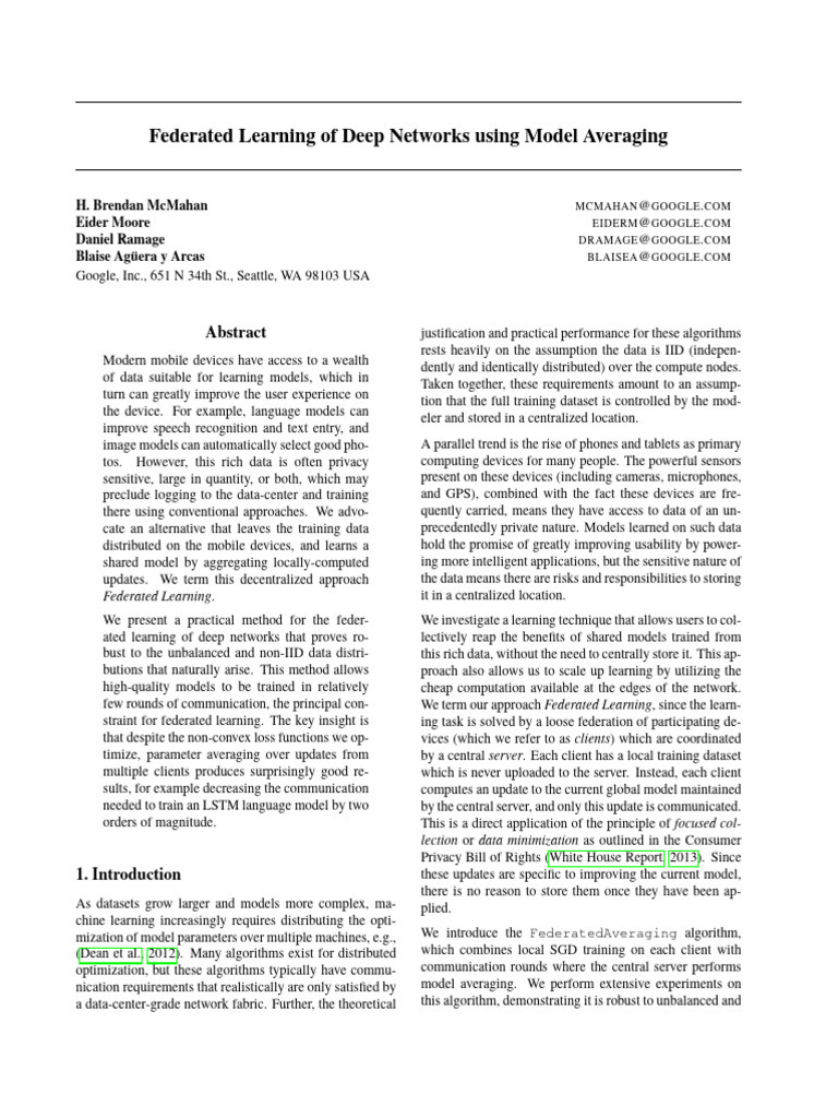 Federated Learning of Deep Networks Using Model Averaging | PDF