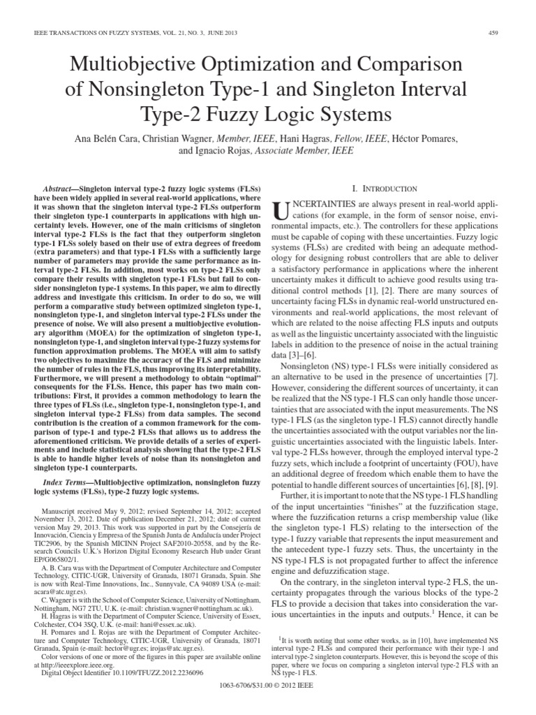 Multiobjective Optimization and Comparison of Nonsingleton Type-1 and ... Multiobjective Optimization and Comparison of Nonsingleton Type-1 and ...