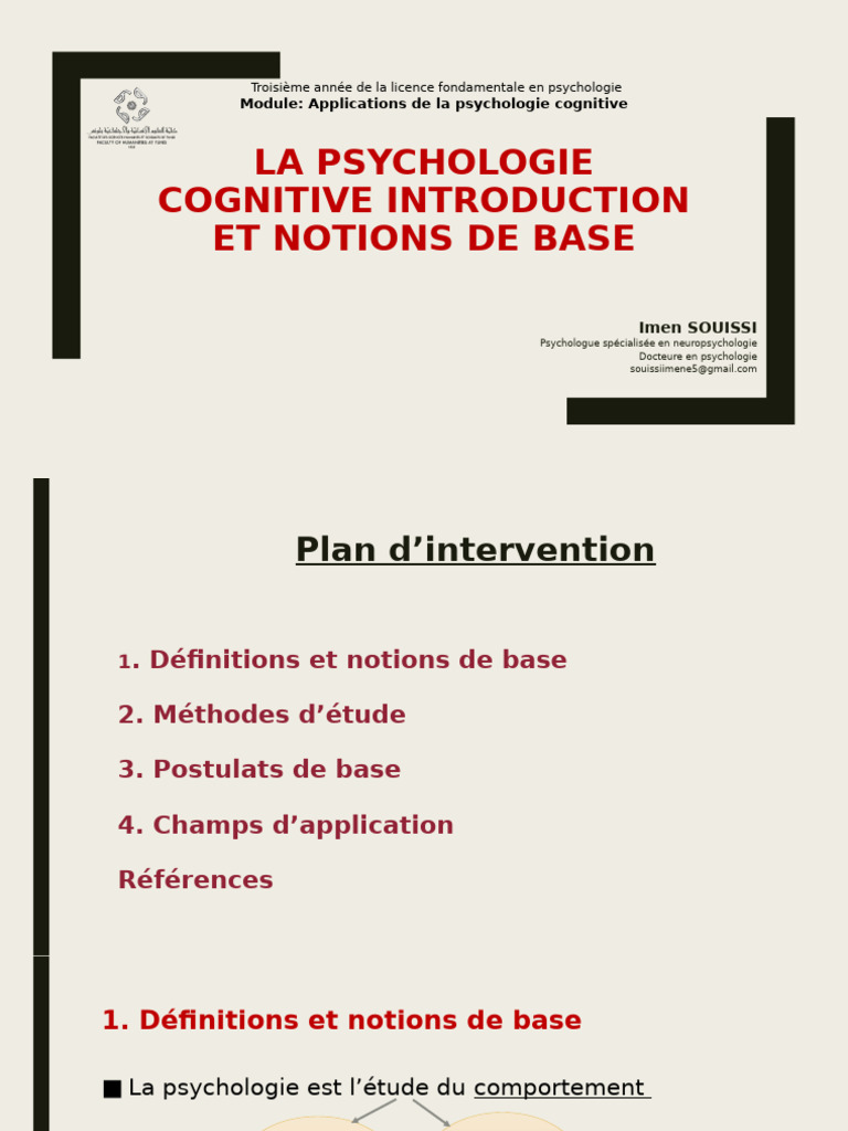 La Psychologie Cognitive Introduction Et Notions de Base | PDF | Psychologie | Mémoire