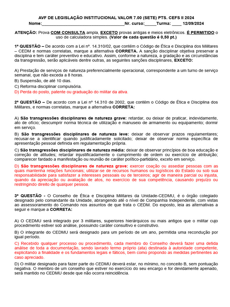 Avf Gabarito Formatada Leg. Inst Cefs II 2024 | PDF