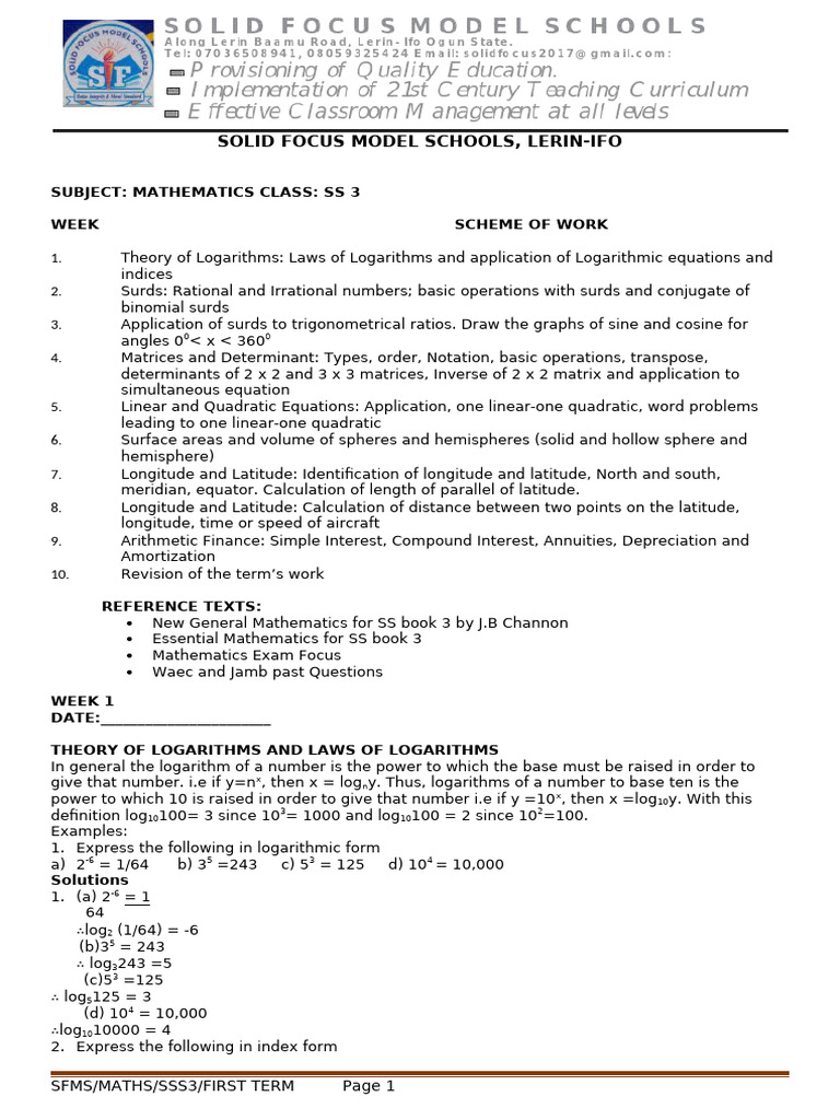 1st Term s3 Mathematics | PDF