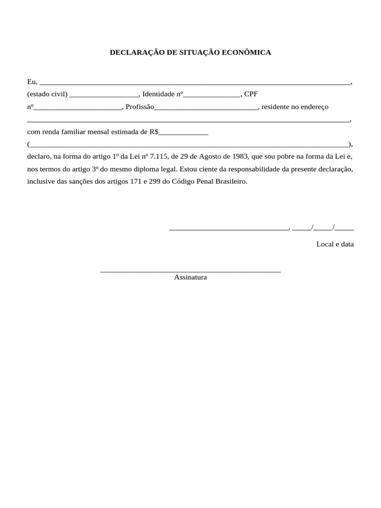 Modelo Declaração Economica | PDF | Direito