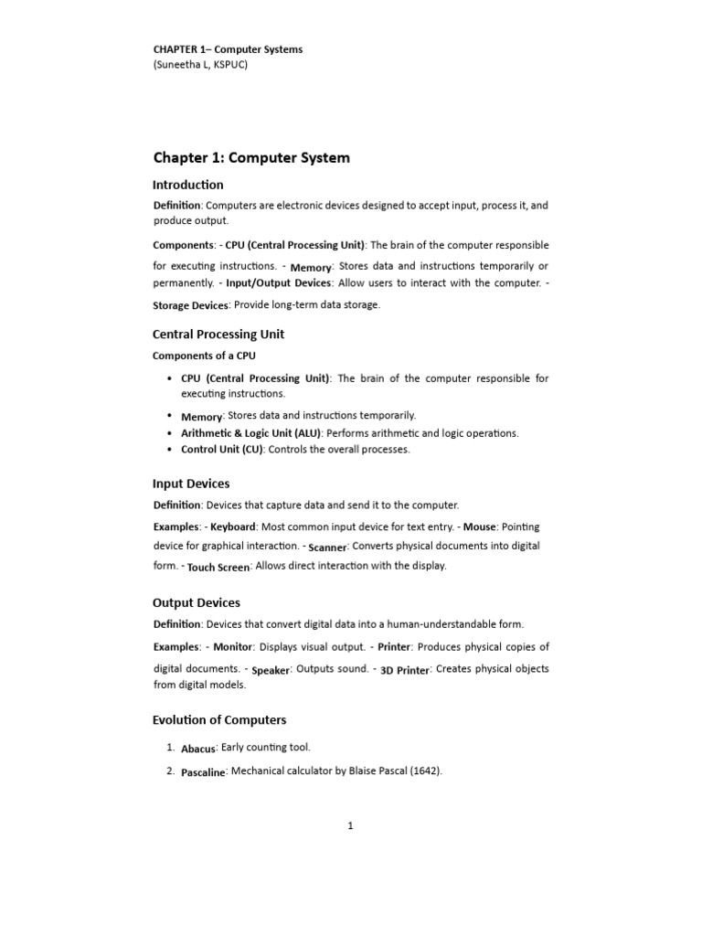 Chapter 1 Computer System Summary | PDF Chapter 1 Computer System Summary | PDF