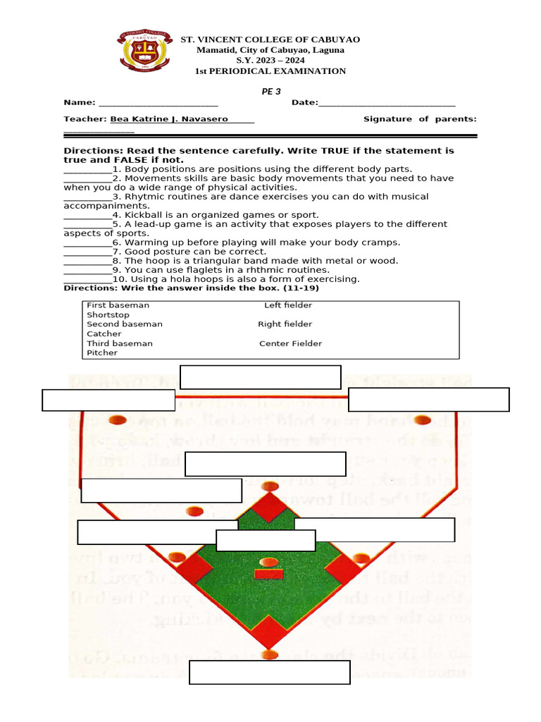 PE 3 - 1st MONTHLY EXAMINATION | PDF