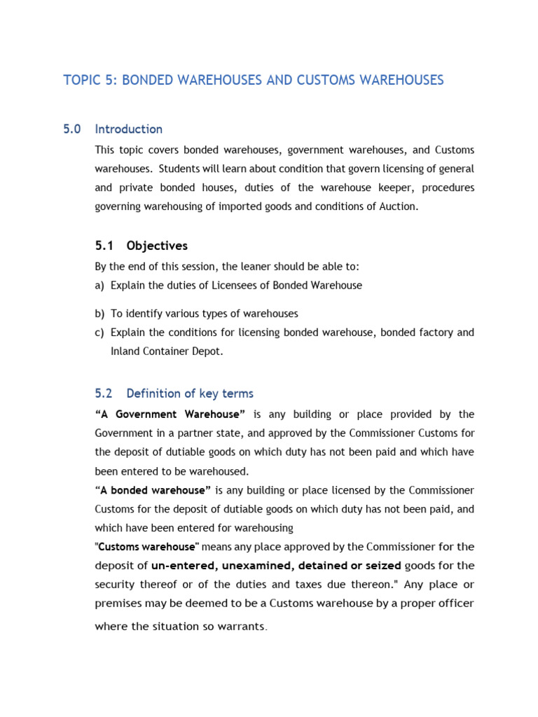 Handout 5 - BONDED & CUSTOMS WAREHOUSES | PDF