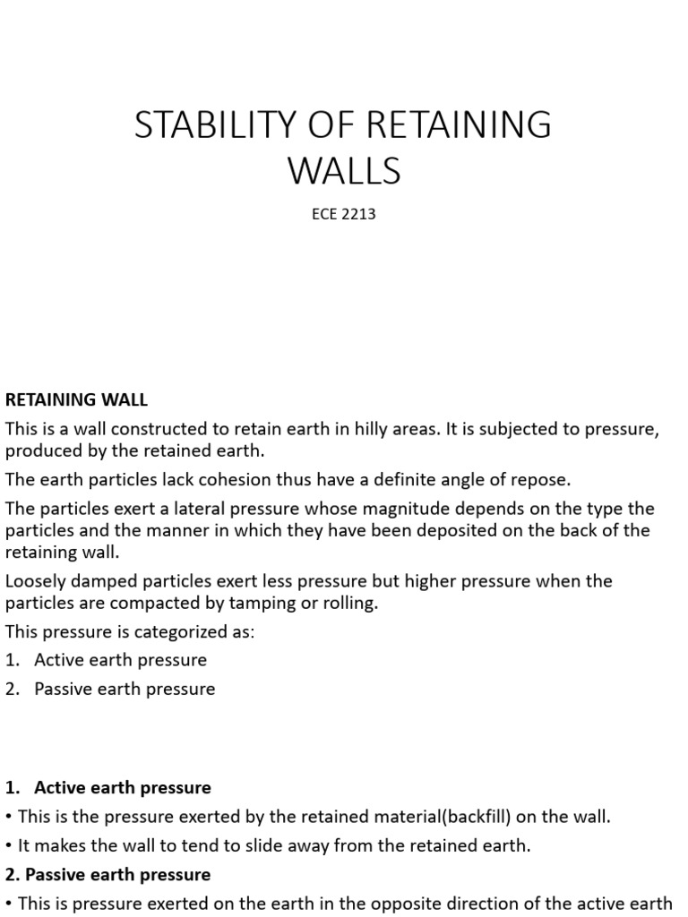 Stability of Retaining Walls | PDF | Friction | Science & Mathematics