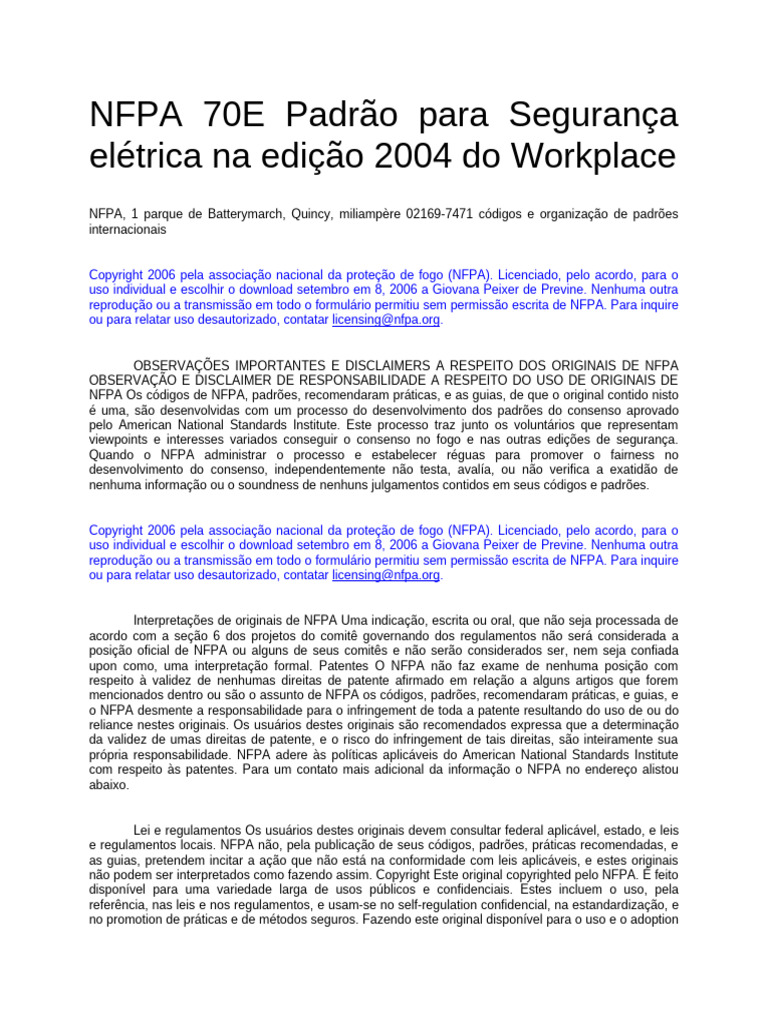 Nfpa 70e 2004 Traduzida | PDF