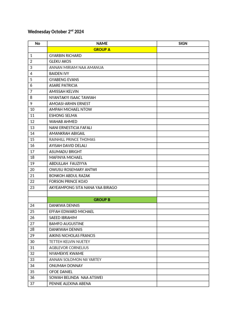 BATCH 2 Wednesday October 2nd 2024 UPDATED | PDF