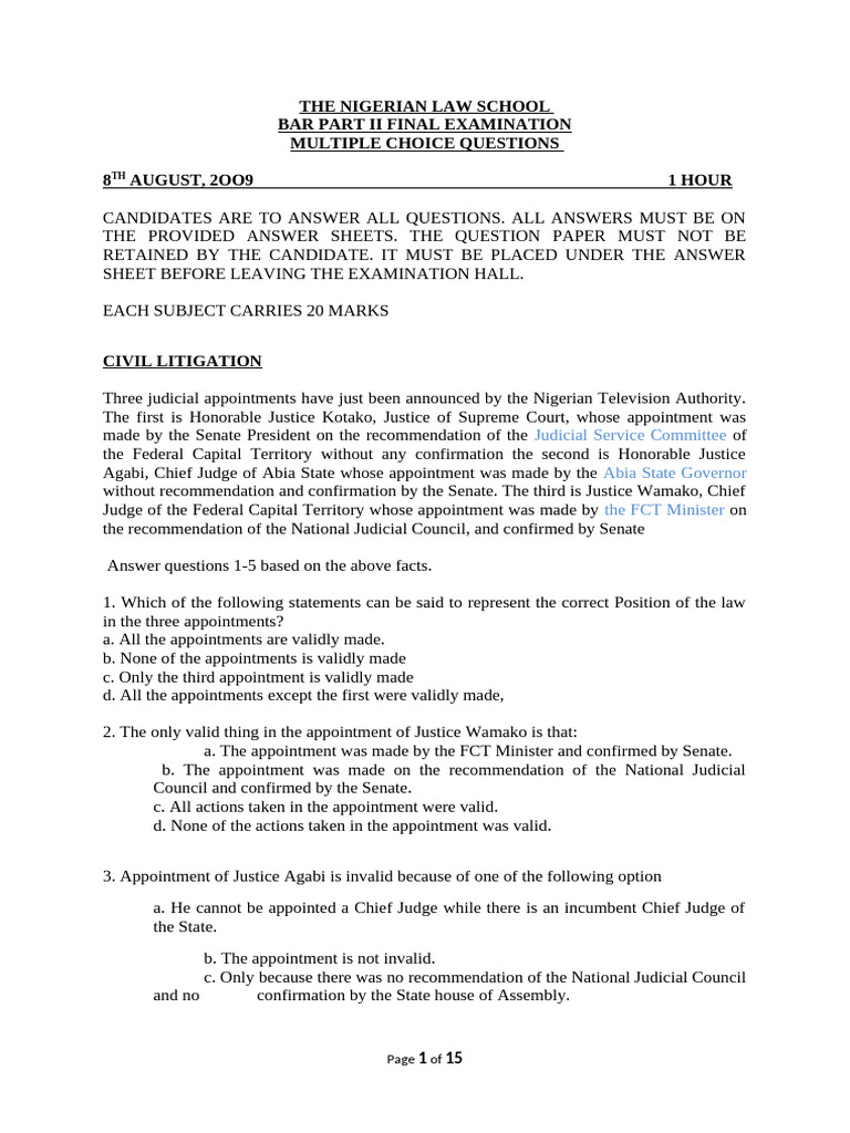 2009 Multiple Choice Questions | PDF