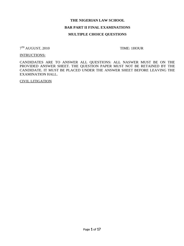 2010 Multiple Choice Questions | PDF