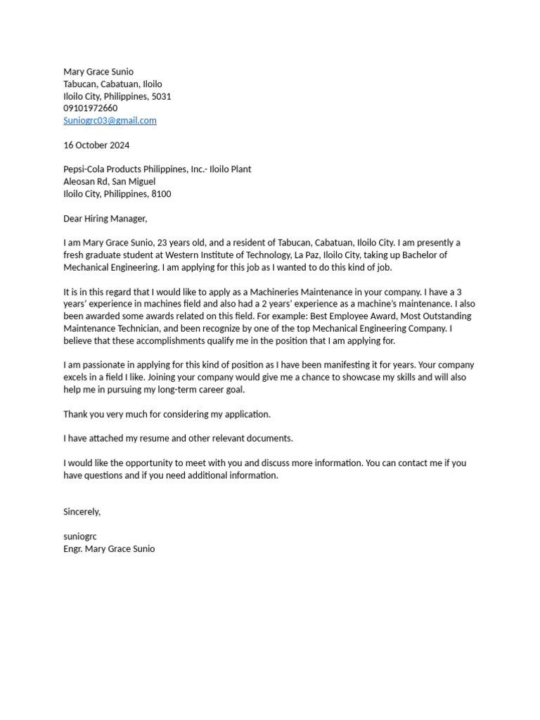 Application Letter - Full Block | PDF