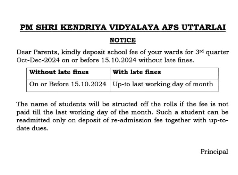 Notice For School Fees | PDF