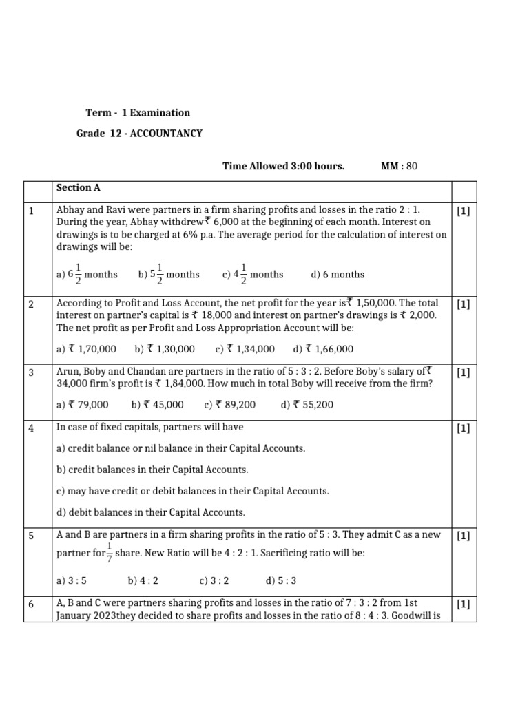 Grade 12 Accountancy Set A | PDF | Goodwill (Accounting) | Business