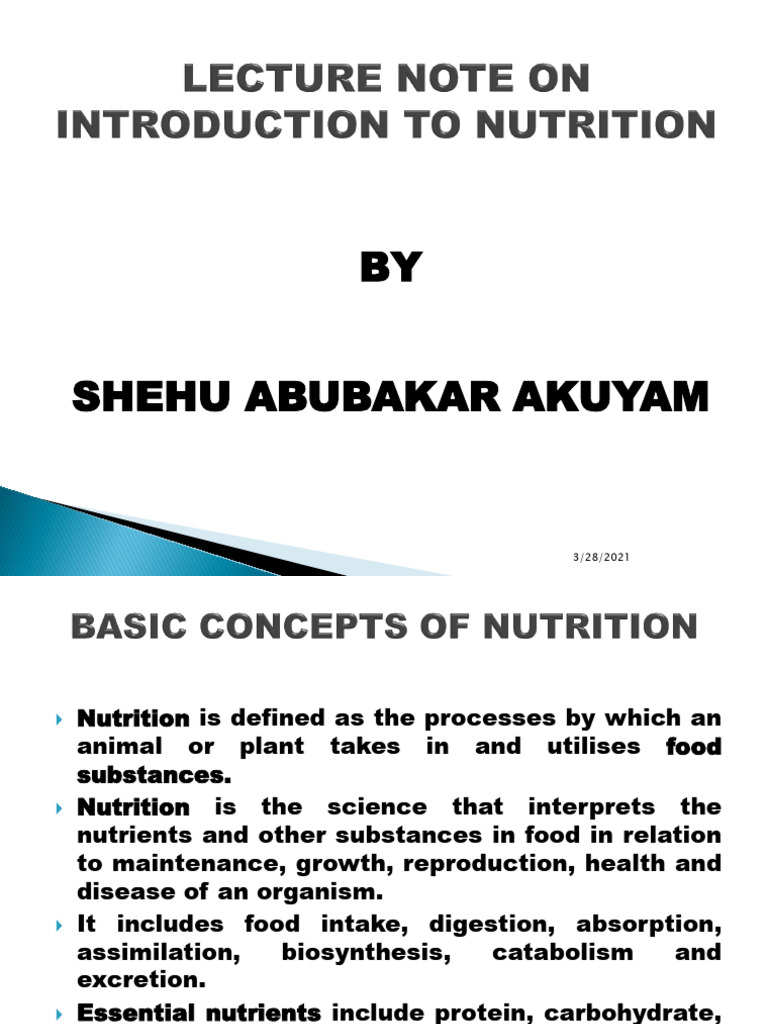Lecture Note On Introduction To Nutrition-1 | PDF