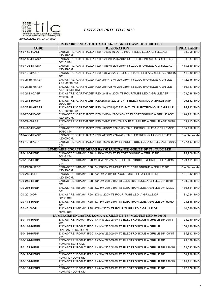 Liste de Prix TILC-Aout 2022 | PDF