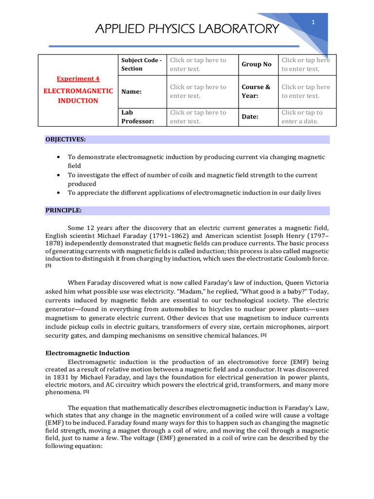 Experiment 4 Electromagnetic Induction | PDF