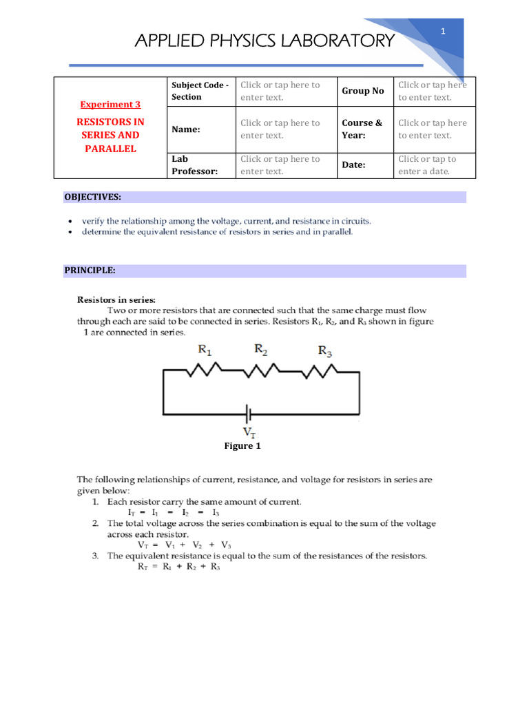 Experiment 3 Resistors in Series and Parallel | PDF