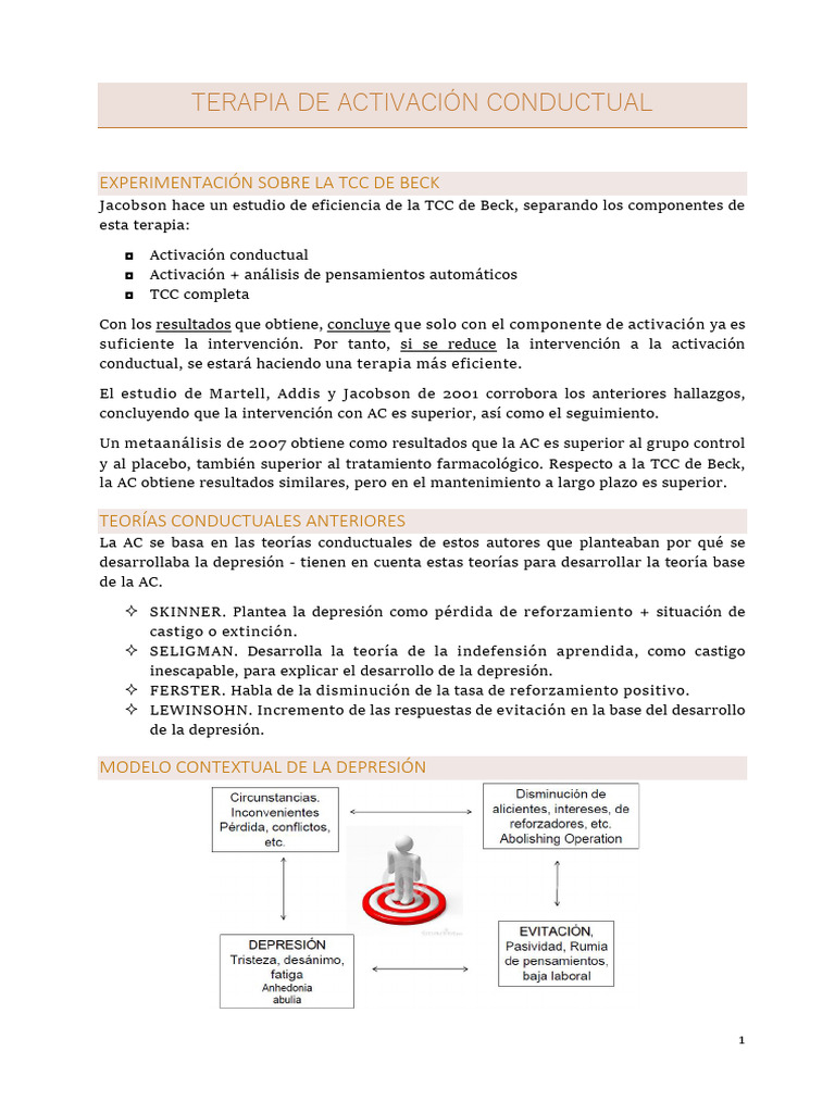 Apuntes - TERAPIA ACTIVACIÓN CONDUCTUAL | PDF