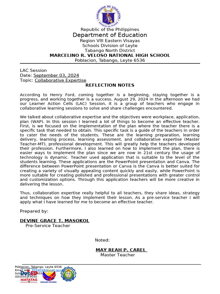 REFLECTION NOTES LAC | PDF