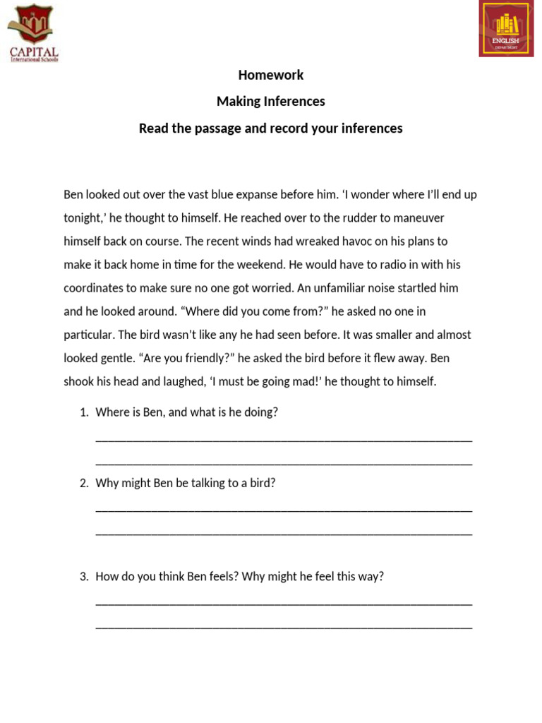 Making Inferences Homework | PDF | Mystery, Thriller & Crime Fiction