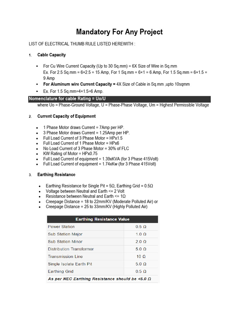 Rules of Thumb For Electrical | PDF