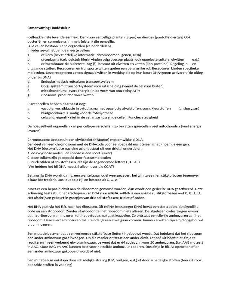 Samenvatting H2 Cellen DNA 2 | PDF