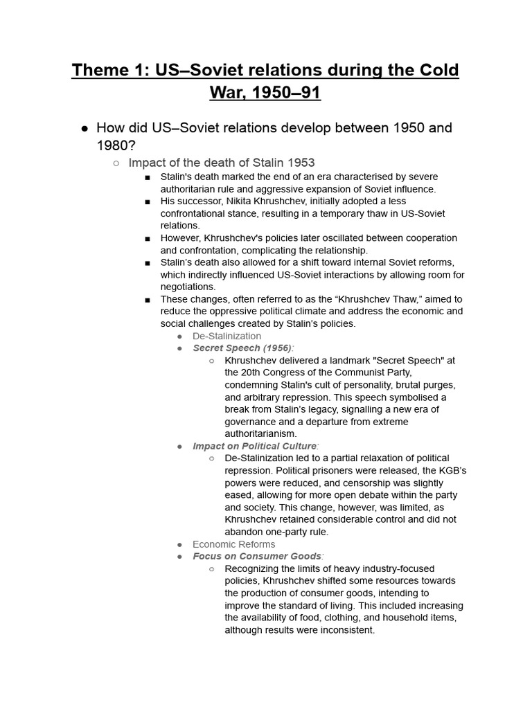 CIE A Level History Notes (International Option) | PDF | Cold War ...