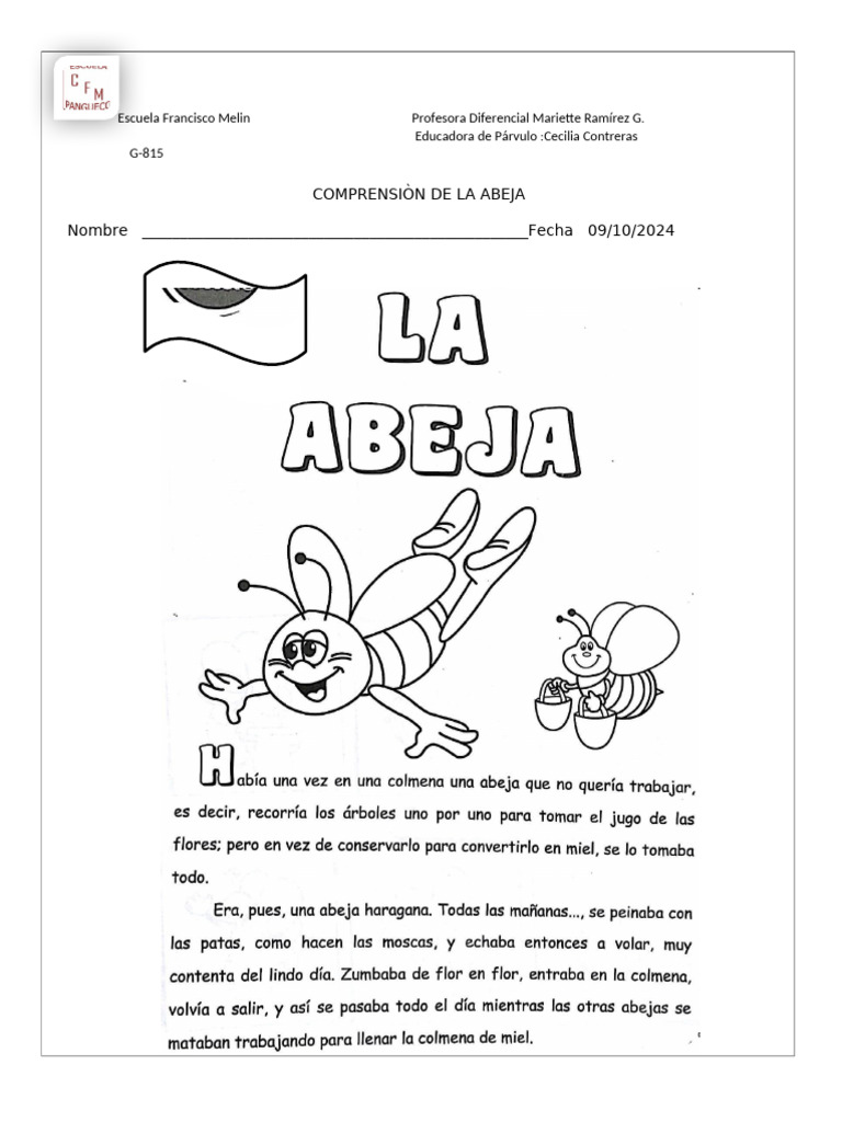 Comprension Lectora LA ABEJA | PDF