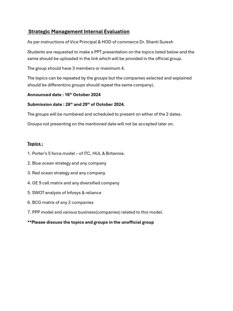 Strategic Management Internal Evaluation M.com part 1 | PDF