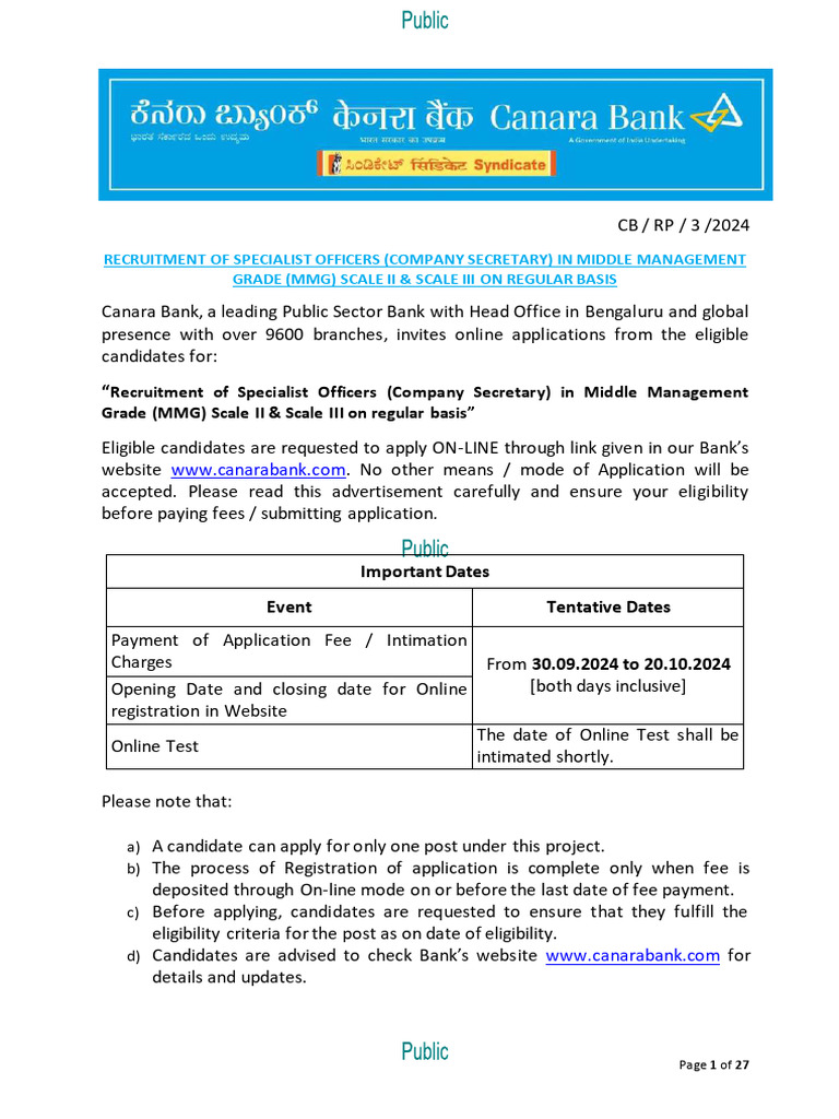 RP 3-2024 - Company Secretary - Final Web Advt To IBPS - 30092024 | PDF ...