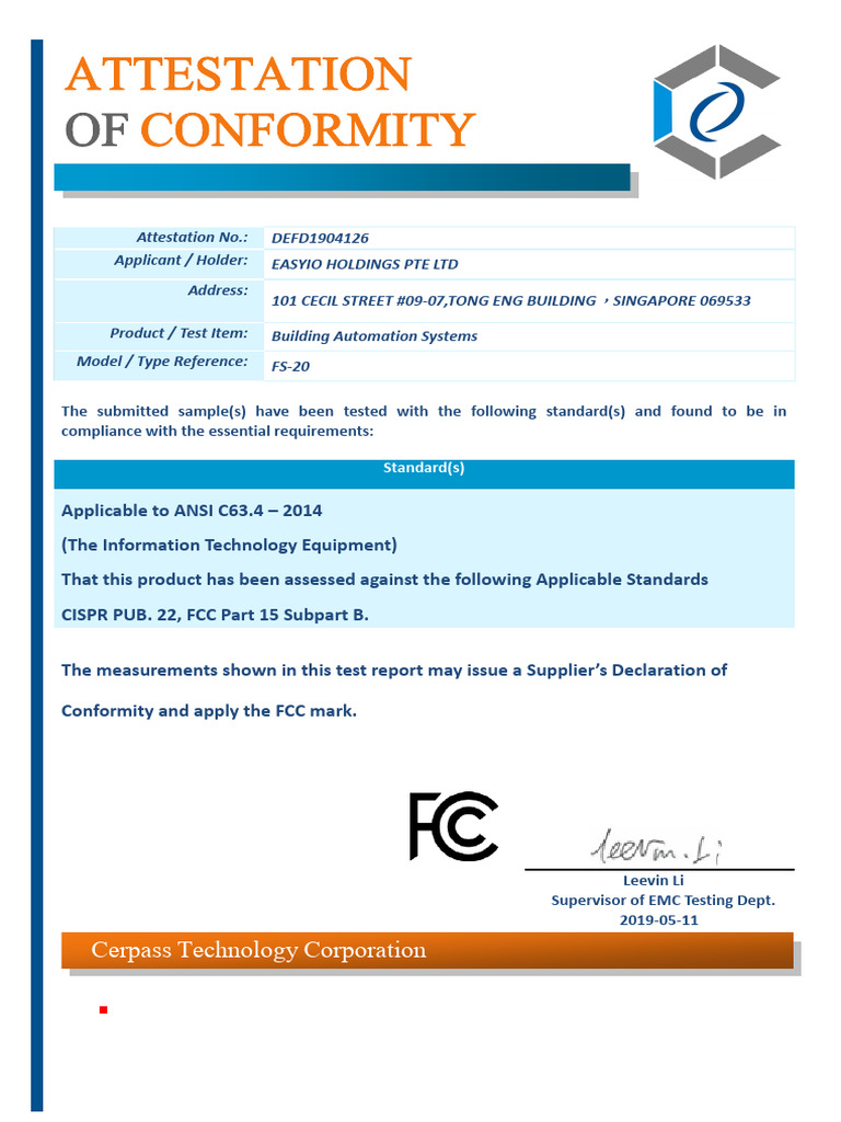 EasyIO FS20 FCC | PDF