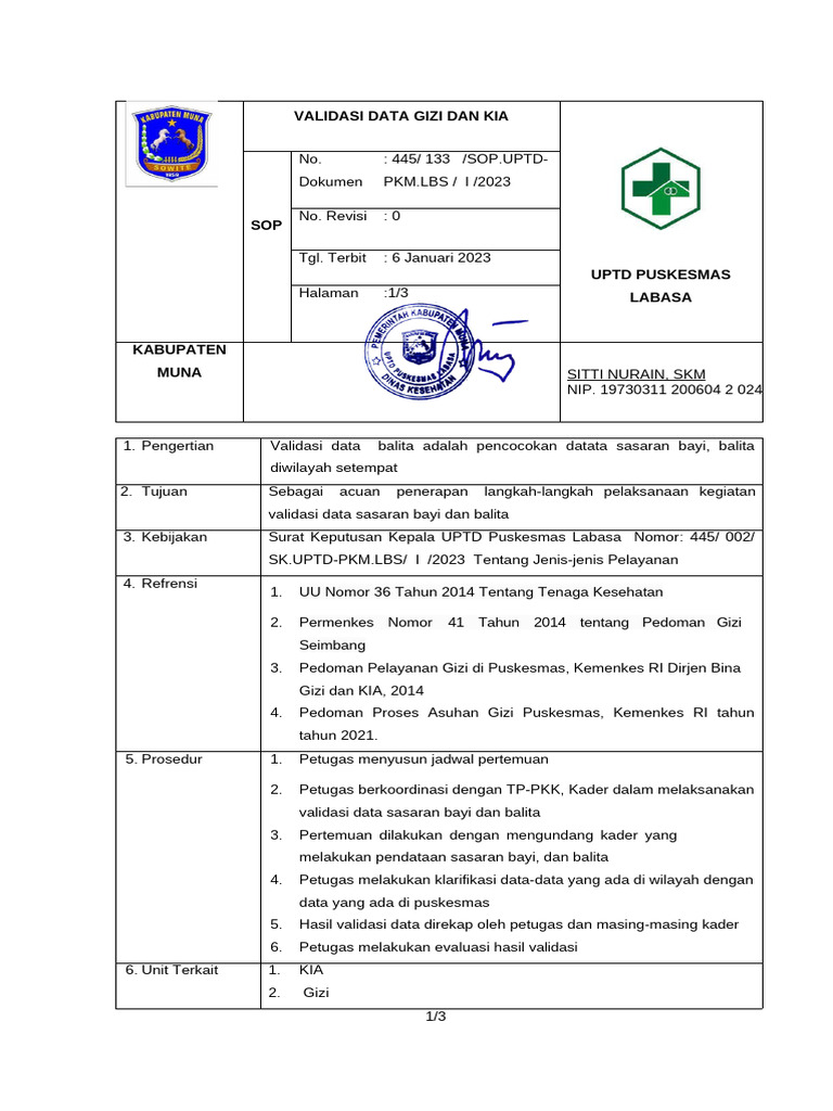 SOP VALIDASI DATA GIZI DAN KIA OK | PDF