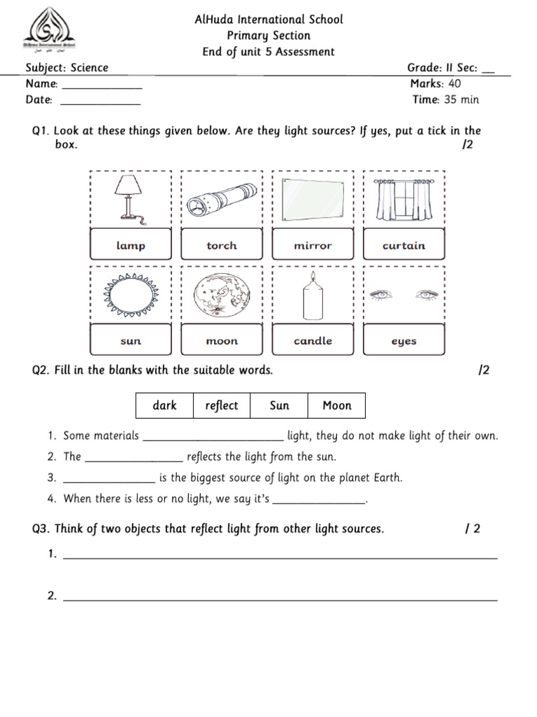 End Unit Assessment of Unit 5 Grade II-Science - Session 2023-2024 | PDF