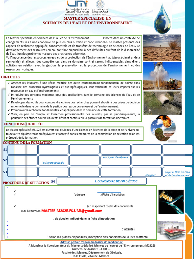 Affiche Master Specialise Sciences de Leau Et de Lenvironnement M2SS2E ...