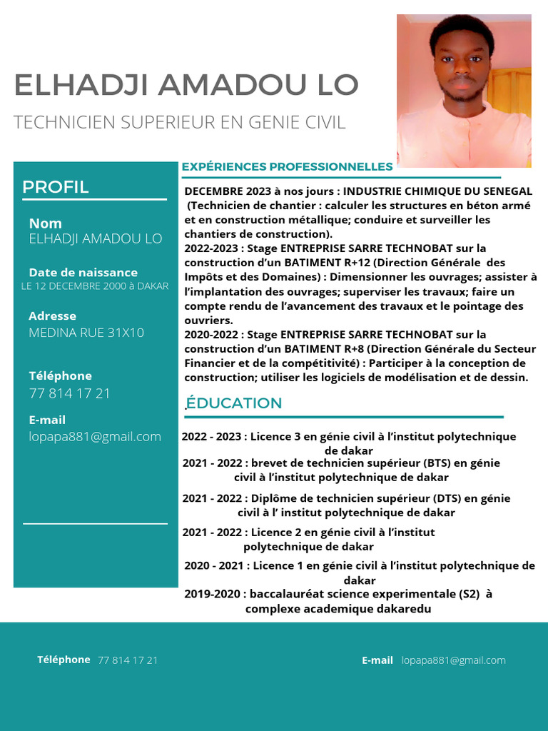 Elhadji Amadou Lo: Technicien Superieur en Genie Civil | PDF