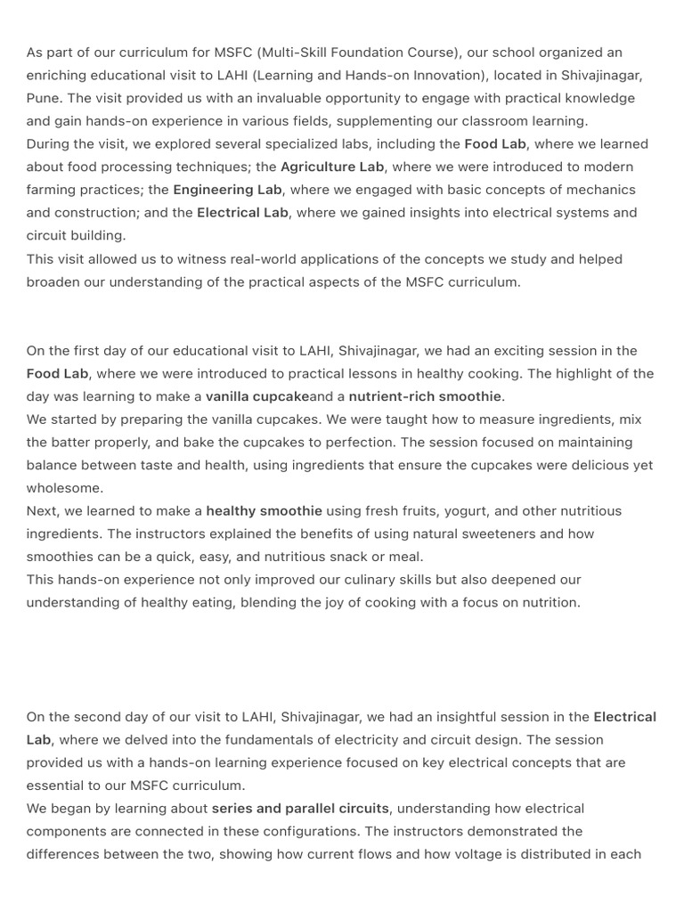 As Part of Our Curriculum For MSFC (Multi-Skill Foundation Course | PDF