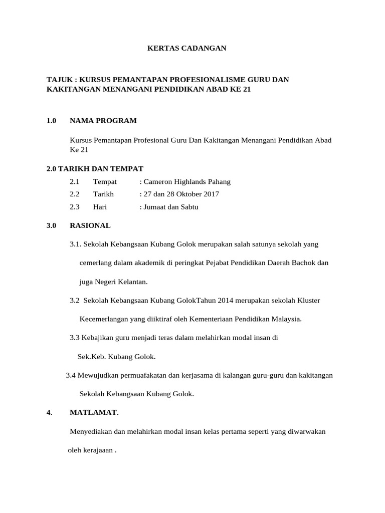 Kertas Kerja Kursus Profesional Guru | PDF