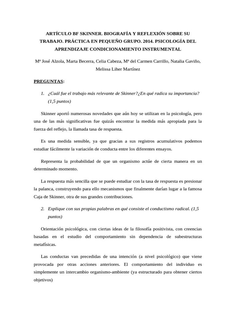 Preguntas Artículo Skinner | PDF