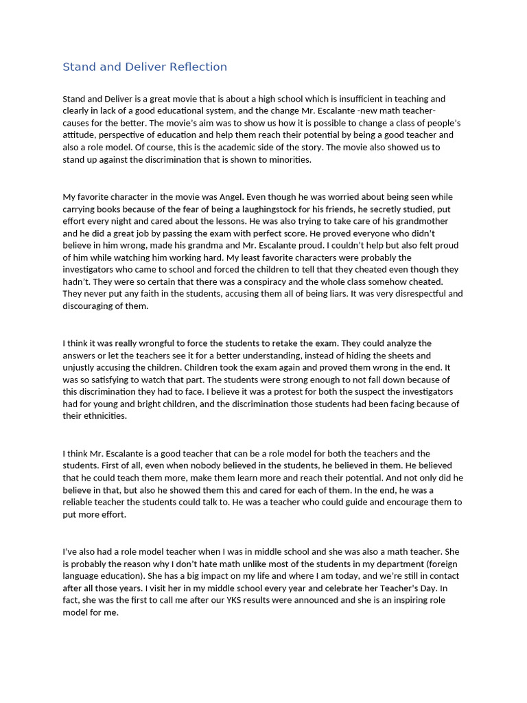 Stand and Deliver Movie Reflection | PDF | Wellness