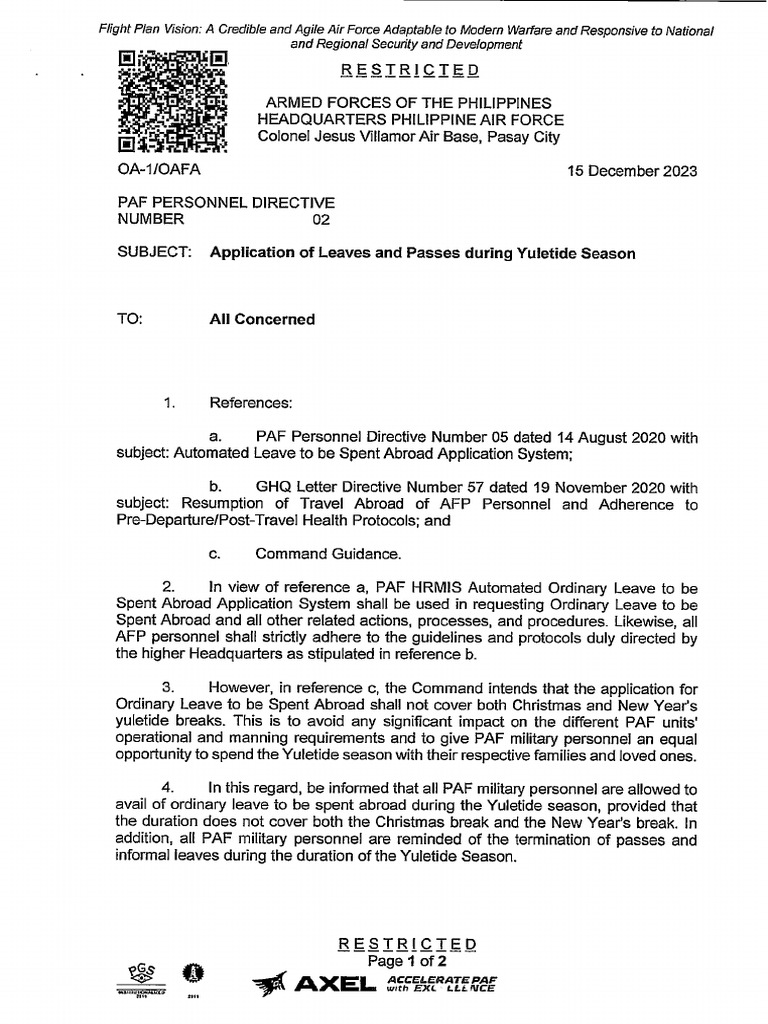 PAF Personnel Directive 02 HPAF Dated 15 December 2023 - 1 | PDF