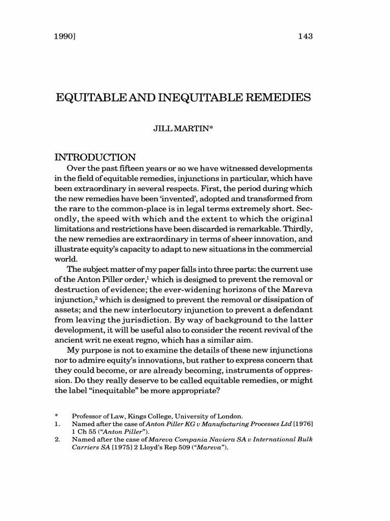 Equitable and Inequitable Remedies: Jill Wtin | PDF