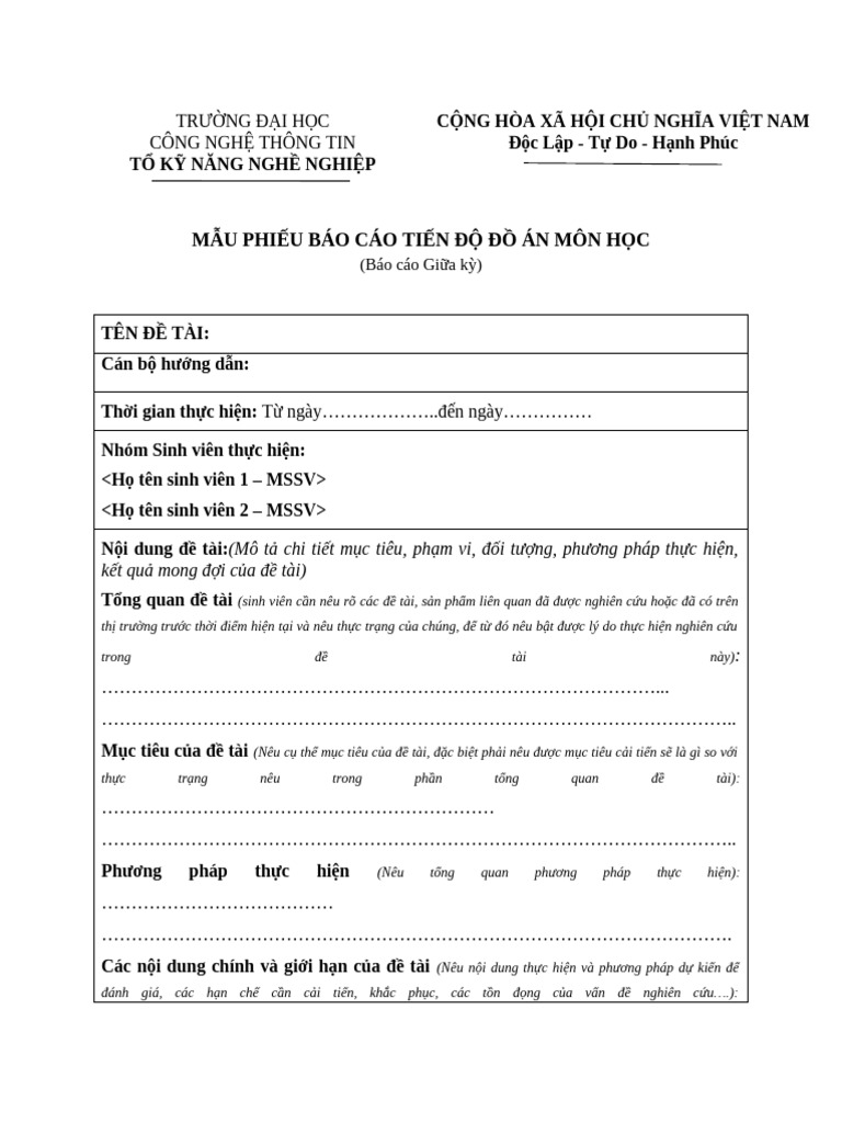 2 - Mau - Bao - Cao - Tien - Do - Giua Ky - Do An - SS004 | PDF